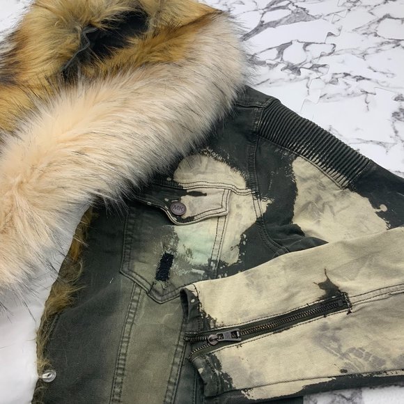Makobi | Jackets & Coats | Mens Olive Cream Dirty Vintage Denim Jacket ...